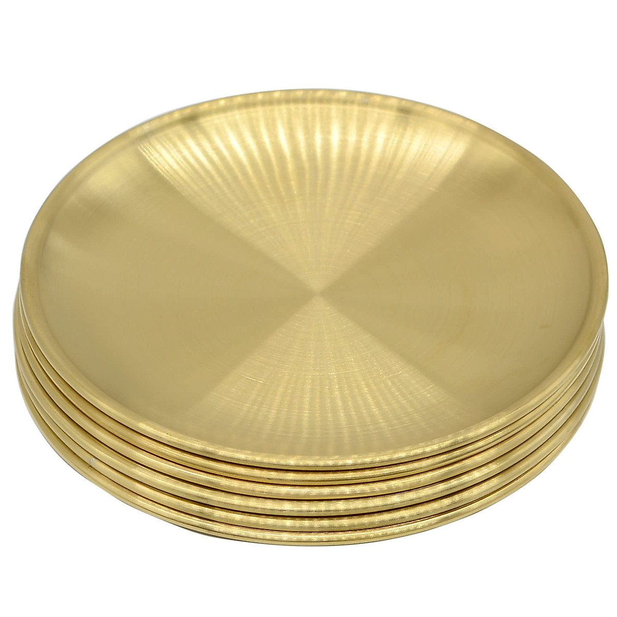 6 Pcs 5.5 Inch Circular Trinket Tray, Gold Stainless Steel, for Serving Trays Towel Storage Dish Plate Tea Fruit Trays Jewelry Plate Decorative Storage Tray (5.5 Inch, Gold)