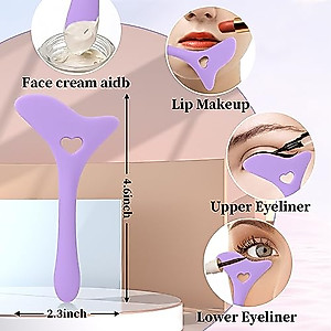 FEBSNOW Eyeliner Stencils 4pcs Multifunction Eye Make Up Aid Tool Silicone Eyeshadow Shield Guard with 4 Mascara Brushes Easy to Use Make Up tools(Purple)