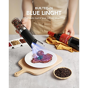 Sangcon Gravity Electric Salt and Pepper Grinder Set, Battery Salt and Pepper Mill Set with Dust Cover, 8 Oz Large Capacity Automatic Pepper Shaker with Light，Adjustable Coarseness, 2 Pack (Black)