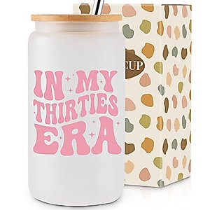 COCOGIFTS 30th Birthday Gifts for Her women - 30th Birthday Decorations for Her - 30 Year Old Gift Ideas for Women - In My Thirties Era - 16 Oz Coffee Glass Cup