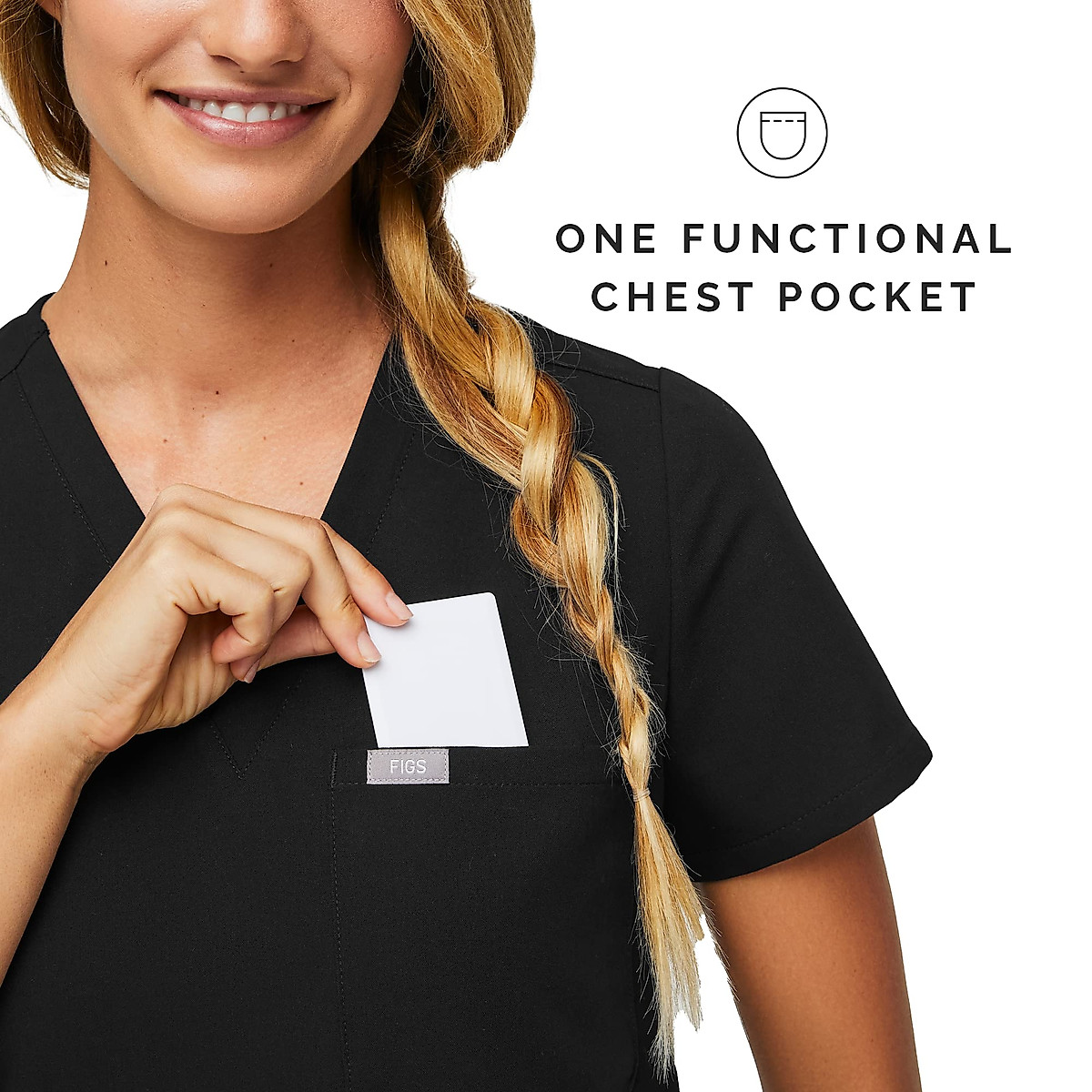FIGS Catarina One-Pocket Scrub Top for Women — Black, S