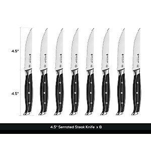 BRODARK Steak Knives Set of 8, Serrated Steak Knives with Full Tang Handle, High Carbon Stainless Steel Steak Knife Set, NSF Certified, Steel-King Series