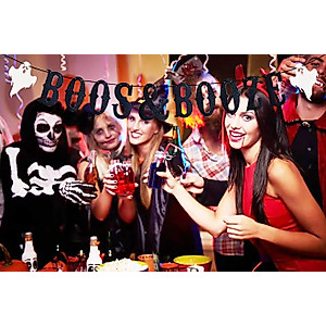 Black Halloween Boos & Booze Banner, Black Glittery Halloween Party Banner for Hocus Pocus Party Decorations, Halloween Bachelorette Party Decorations,Boos and Booze Decor