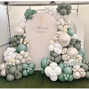 Sage Green White Balloon Garland Double Stuffed Dusty Green Balloons Pearl White Sand Olive Green Balloon Arch Kit Avocado Green Balloon For Neutral Baby Shower Bridal Shower Birthday Party Decoration