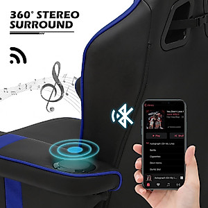 MoNiBloom Massage Video Gaming Chair with 2 Speakers, Swivel Ergonomic Gaming Lounging Pedestal Recliner Chair with Neck Support, Built-in Cupholders and Storage Bag, Comfortable Theater Chair, Blue