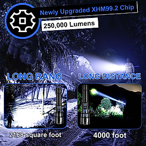 Startcool Flashlights High Lumens Rechargeable, Super Bright 250000 Lumens Flashlight USB, High Powered LED Flashlight, Handheld Rechargeable Flash Light for Emergency Camping Hiking Gift