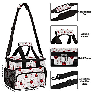YoCosy Insulated Cooler Lunch Bag Red Ladybugs Cute Lunch Box Leakproof Large Tote Bag Reusable for Women Men Picnic Travel (15L)