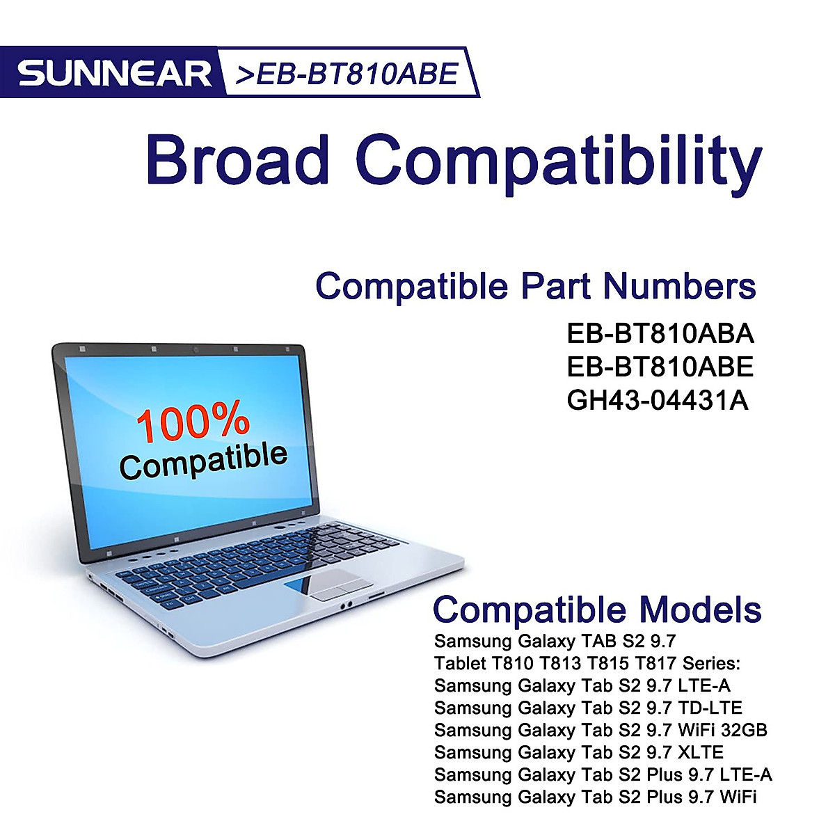 SUNNEAR EB-BT810ABE Battery Replacement for Samsung Galaxy Tab S2 9.7" SM-T810 SM-T815 SM-T817 SM-T815 Series Tablet EB-BT810ABA GH43-04431A 3.85V 22.60WH with Tools