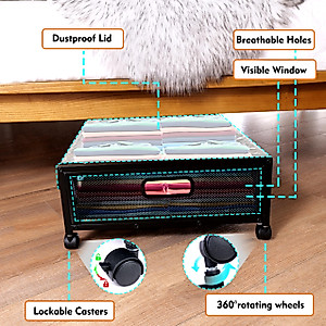 PLEDDANIO Under Bed Storage with Wheels, 68L Large Capacity Underbed Storage Containers with Zipper & Clear Lids & Rolling Underbed Storage Box for Clothes Toys Shoes Quilts Blankets, 2 Pack