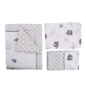 Brandream Playful Elephant Baby Crib Bedding Set for Boy, Girl and Unisex Nursery - Baby Quilt, Fitted Crib Sheet, Crib Skirt Included, 3 Pieces Grey & Mint