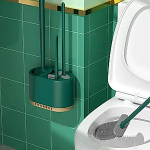 Toilet Brush and Plunger Set,3 in 1 Toilet Bowl Brush Plunger Set with Ventilated Holder for Deep Cleaning, Bathroom Cleaning Combo with Modern Caddy Stand (Green)