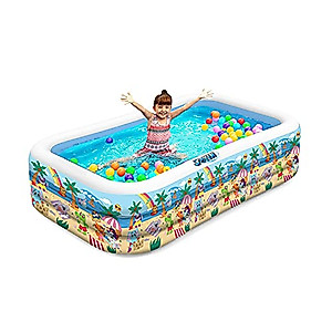 JOYIN Inflatable Kiddie Swimming Pool Full-Size Swim Center Beach Pattern for Seasonal Merriment Outdoor Kids/Family Activity, 120''*72''*22''