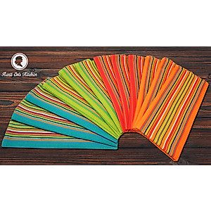 Kitchen Dish Towels Salsa Stripe - 100% Natural Absorbent Cotton Salsa Towels (28 x 16 inches) Festive Red, Orange, Green and Blue, 12-Pack