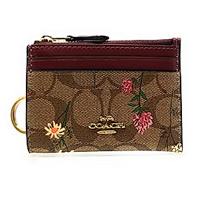COACH Women's Mini Skinny ID Case (Signature Canvas - Wildflower Print - Khaki)