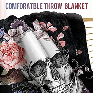 Levens Skull Blanket Gifts for Women Girls Boys, Beautiful Flowers Plants Decoration for Home Bedroom Lounge Office, Soft Comfortable Fluffy Lightweight Throw Plush Blankets 50"x60"