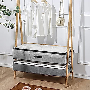 adikaka Underbed Storage Containers Bags 3-Pack, Foldable Large Fabric Container with Clear Window and Reinforced Handles for Clothes and Blankets - 40 x 20 x 7 Inches, Gray