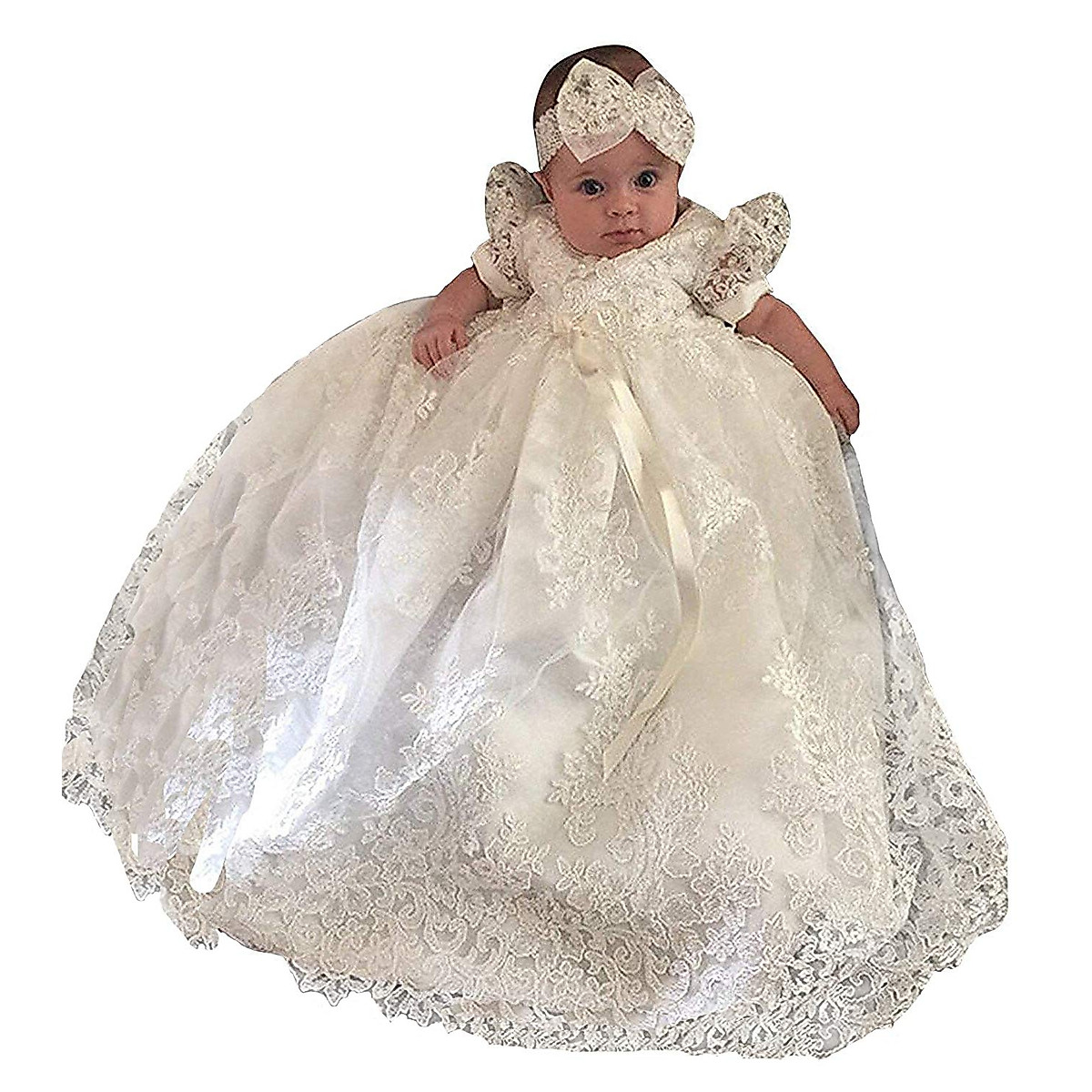 Christening Gown Baby Girl Lace Toddler Dedication Dress for Age 6 Months