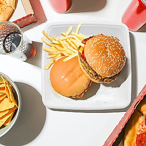 AICHEF 50 Pack 42 oz Compostable Deep Dish Plates, Extra Large Deep Square Disposable Food Trays for Seafood BBQ Large Salad - 9x9x1.7 inch