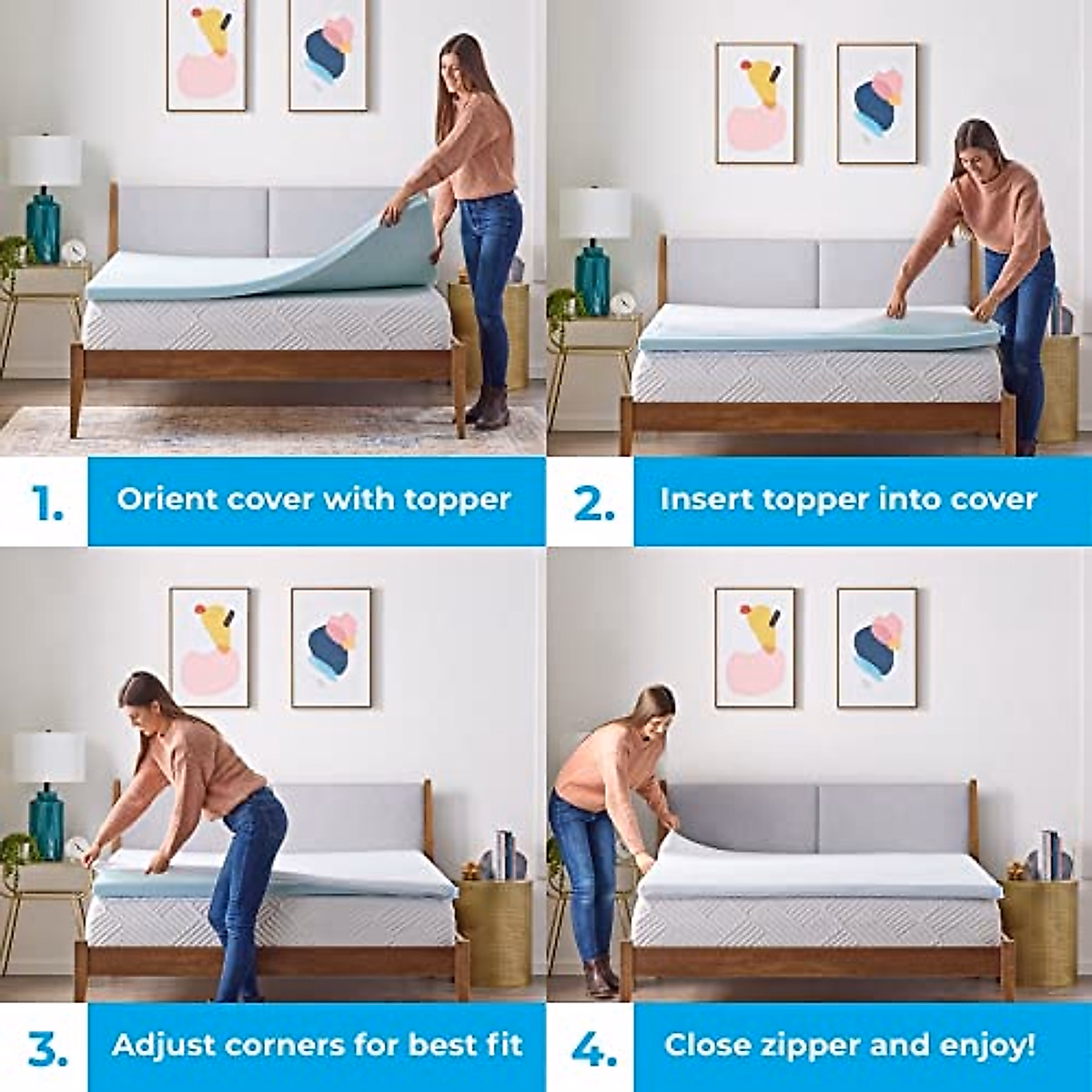 Linenspa 3 Inch Memory Foam Mattress Topper, Gel Infused RV Queen Mattress Topper with Cover, CertiPUR-US Certified