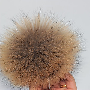 Fosrion 6.3" Diameter Big Raccoon Fur Pom Ball for Shoes Boots Hat Handbag Charms DIY Snap Button (Natural Raccoon)