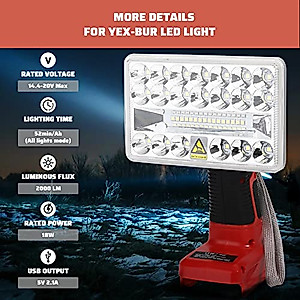 YEX-BUR Super Bright Spotlight 18W 2000 Lumen LED Handheld Flashlight for Craftsman V20 Lithium Battery CMCB204 Rechargeable Outdoor Floodlight with 3 Lights Modes, USB Output
