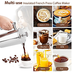 12oz French Press Coffee Maker, 350ml Stainless Steel Double Insulated Cafetiere 3 Cup Espresso Coffee Press, Portable Coffee Plunger Pot for Home, Office, Camping