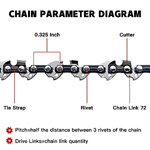 KAKEI 18 Inch Chainsaw Chain .325" Pitch .050" Gauge, 72 Drive Links Fits Husqvarna 440 445 and More- H72 (3 Chains)