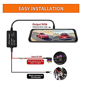 Dash Cam Hardwire Kit, Mini USB Hard Wire Kit for Dashcam, 12-30V to 5V Car Dash Camera Hardwiring Kit with for Radar Detector
