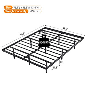 VINGLI Floating Bed Frame Queen with USB Charging Station/LED Lights, 14'' Platform Bed Frame Heavy Duty Metal Bed Queen Size for Kids Teens & Adults, No Box Spring Needed,Black