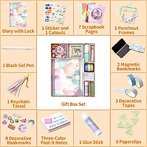 CAGIE DIY Journal Set for Girls Age 8-12, Gifts for 9 10 11 Year Old Girls, Diary with Lock for Girls Birthday Gift, Personalize and Decorate Scrapbooks Kit