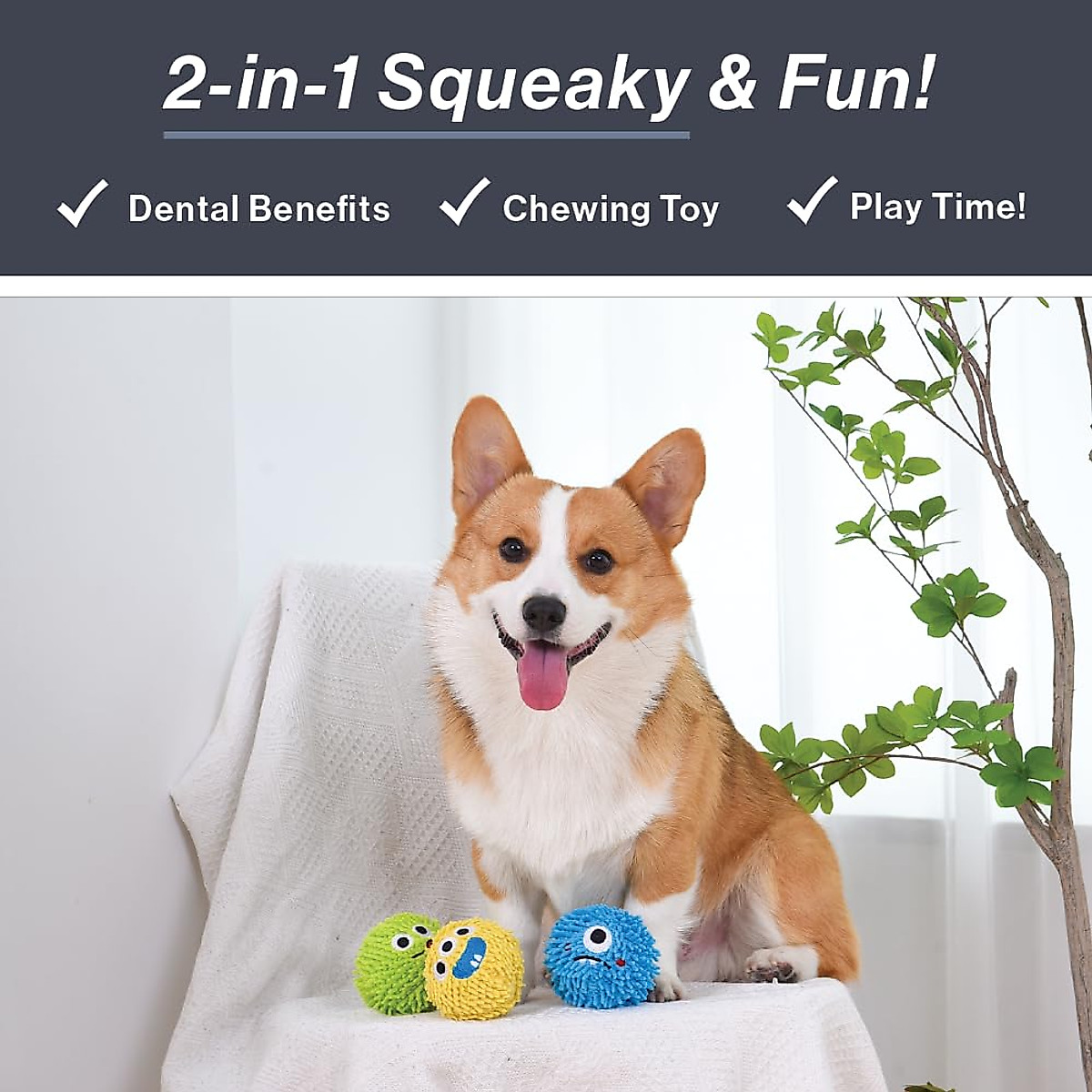 HugSmart Pet – Spiky Monster Dog Balls (3-Pack) | Plush Squeaky Ball for Dogs, Small, Medium Breeds ｜No Stuffing, Interactive Fetch, Squeaky Dog Toys for Aggressive Chewers, Designed in Canada