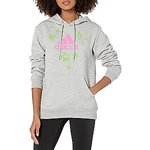 adidas Women's Girls on The Run Graphic Hoodie, Medium Grey Heather, Large