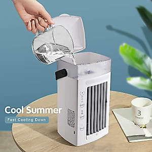 Personal Air Conditioner Fan, Small Air Conditioner Fan, Portable Air Cooler Mini Air Conditioner Fan with 3 Wind Speed, Evaporative Air Humidifier, Desktop Cooling Fan with LED Light for Office, Home