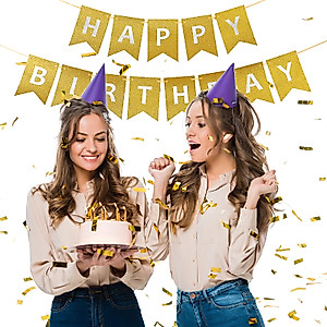 Happy Birthday Banner with Shiny Letters Glitter Happy Birthday Banner Shiny Birthday Hanging Signs Birthday Party Supplies (Gold)