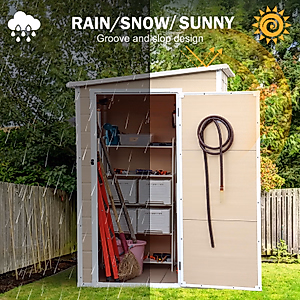 SELLERWE 5x4 FT Outdoor Storage Shed, Waterproof Resin Storage Shed with Floor & Window & Lockable Door, Tool Shed for Garden Patio, Backyard