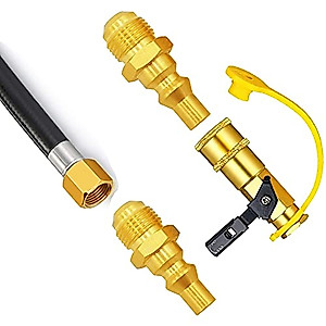 MCAMPAS New Propane/Natural Gas 1/4 Inch Quick Connect Fitting-Full Flow1/4 Quick Plug x 3/8" Male Flare for Connecting Gas Appliance,Heater,Grill Fire Pit, RV Quick Connect.(Solid Brass, 2 Piece)