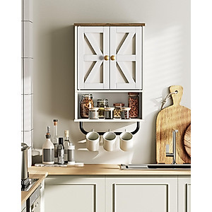 CHOEZON Bathroom Wall Cabinet, Medicine Cabinet with Open Partition and Towel Bar, Rustic Storage Cabinet with Open and Hidden Storage Space, for Bathroom, Living Room, Kitchen, White and Walnut