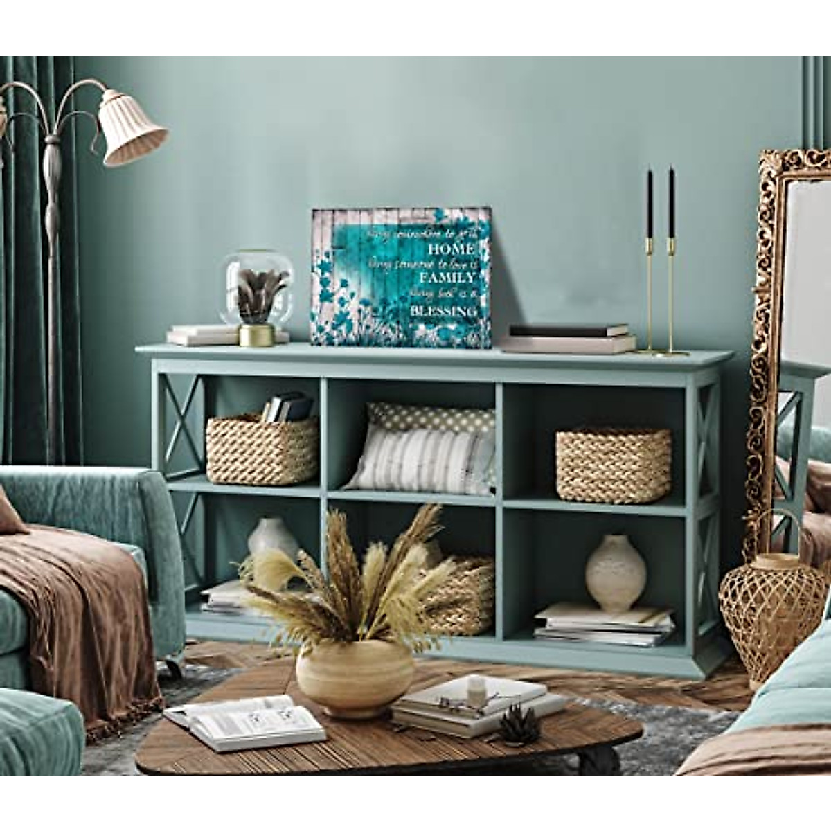 LAOTOART Inspirational Bathroom Decor Wall-Art for Bedroom - Teal Flower Motivational Quotes Wall Decor for Dining Room Canvas Wall Art Ready to Hang