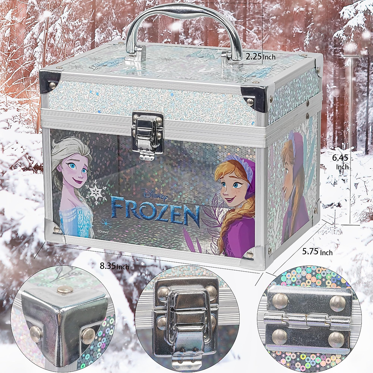 Disney Frozen Train Case Girls Beauty Set, Kids Makeup Kit for Girls, Real Washable Toy Makeup Set, Frozen Gift, Play Makeup, Pretend Play, Party Favor, Birthday, Toys Ages 3 4 5 6 7 8 9 10 11 12