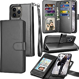 Tekcoo Wallet Case Compatible with iPhone 14 Plus (6.7 inch) 2022 Luxury ID Cash Credit Card Slots Holder Carrying Pouch Folio Flip PU Leather Cover [Detachable Magnetic Hard Case] - Black