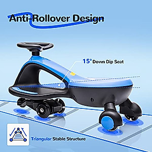 Electric Wiggle Car Ride On Toy, ANPABO 2 in 1 Wiggle Car with Rechargeable Battery and Pedal, Anti-Rollover Wheels with Colorful Lights, Swing Car for Toddlers and Kids Age 3 Years up