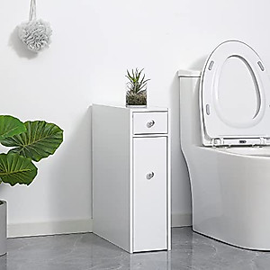 HOMCOM Bathroom Floor Organizer Free Standing Space Saving Narrow Storage Cabinet Bath Toilet Paper Holder with Drawers White