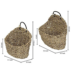 MyGift Handwoven Rattan Wall Hanging Storage Basket, Small Decorative Baskets, 8 and 8.5 Inch, Set of 2