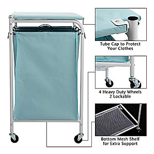 HollyHOME Laundry Sorter Cart with Foldable Ironing Board Rolling Heavy-Duty Laundry Hamper with Removable Bags Mobile Brake Caster Light Blue 29.5"W x 17.7"D x 29.5"H