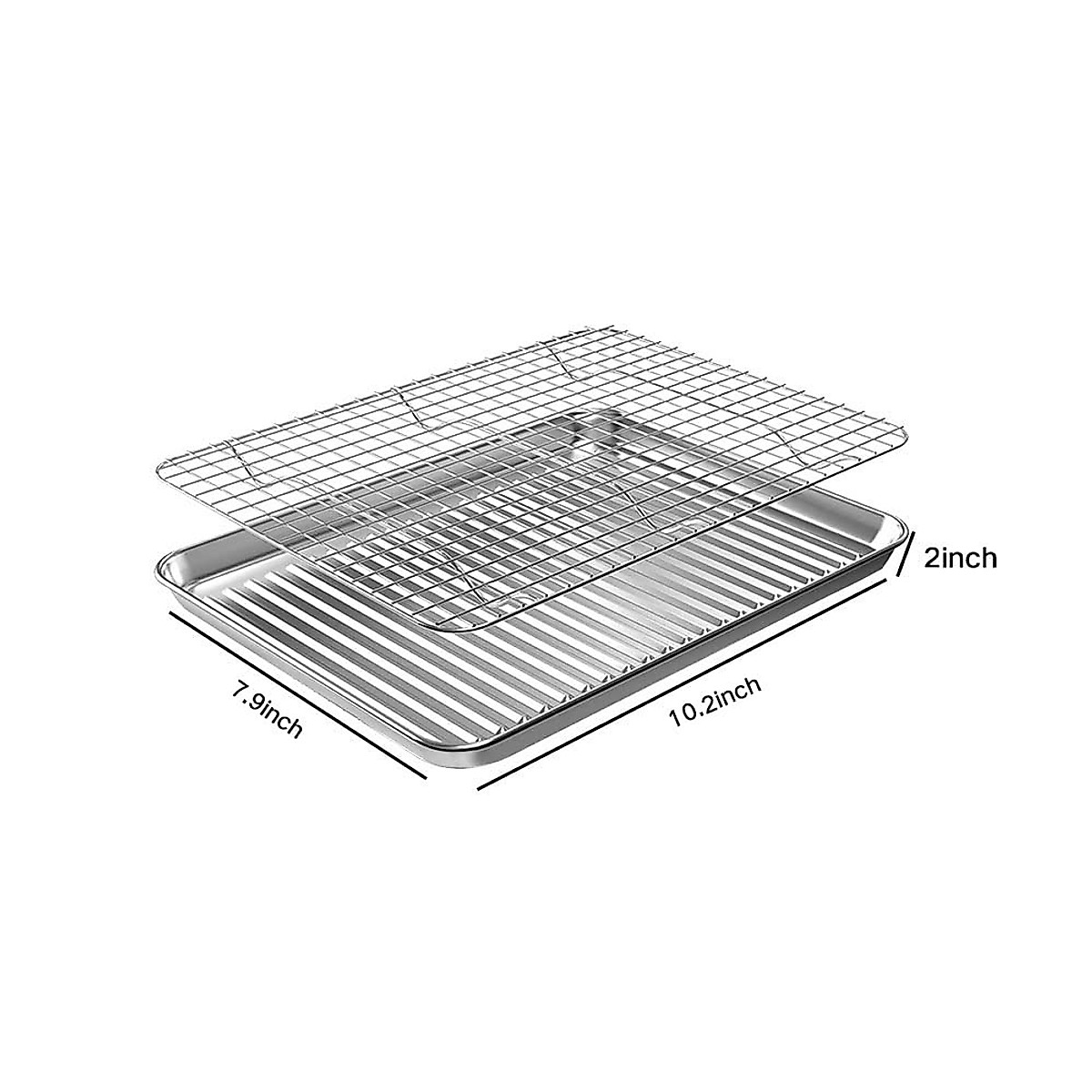 N&S Stainless Steel Baking Pan with Rack, Cookie Sheet with Cooling Rack,Baking Tray For Oven,Nonstick Baking Sheet Warp Resistant & Heavy Duty & Rust Free (M), Silver (BK252)