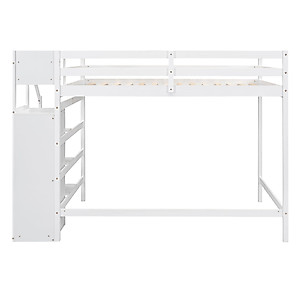 Harper & Bright Designs Full Size Loft Bed with Wardrobe and Staircase, Wooden Full Loft Bed Frame, High Loft Bed for Kids Teens Adults, White