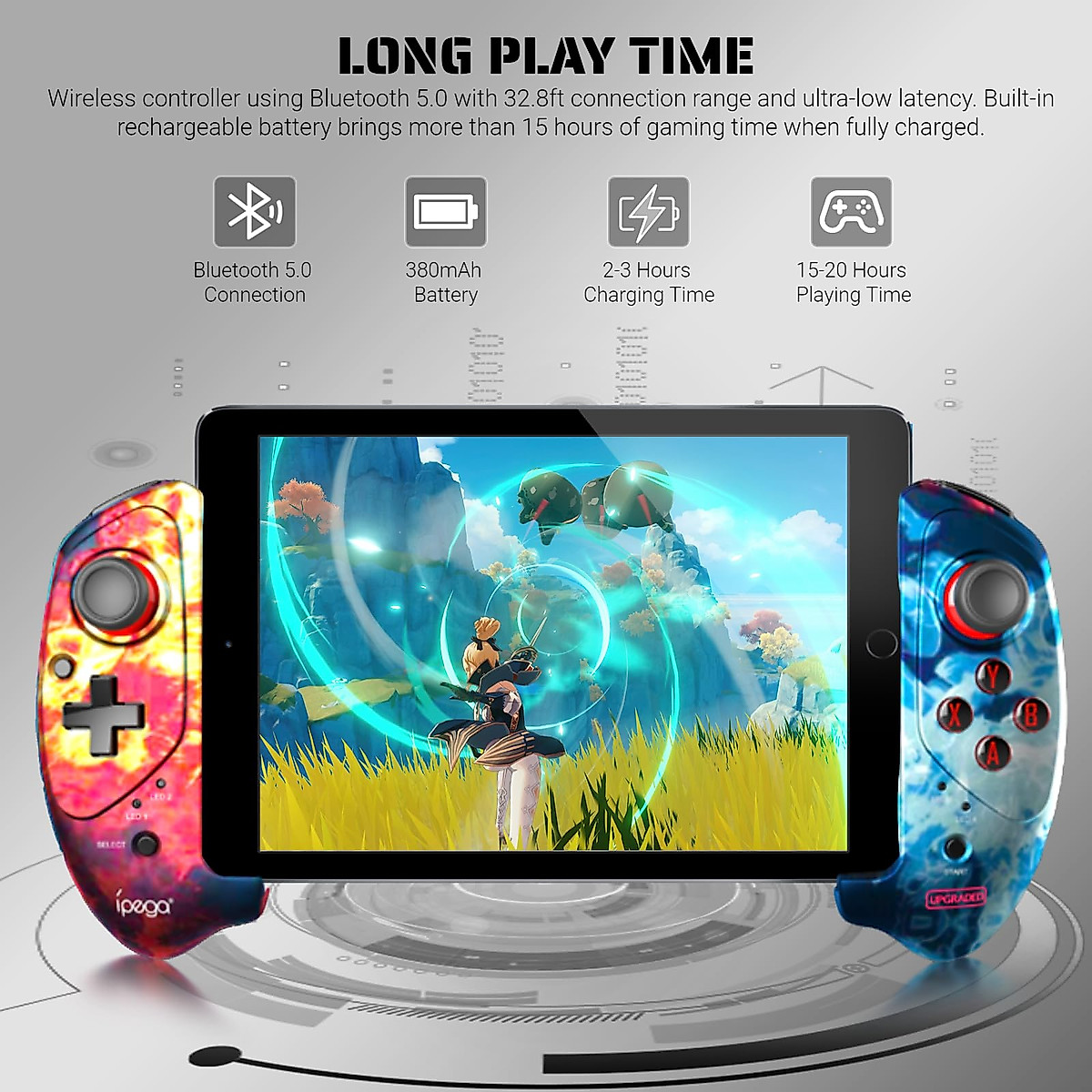 arVin Wireless Gaming Controller for iPad/Mini/Air/Samsung Galaxy Tab/HUAWEI MatePad/Yoga Tab[within 5-11"] Gamepad Joystick for iPhone 15/14/13 Pro Max/Galaxy 23/22/21/PC/Call of Duty Mobile/Genshin