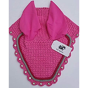 Horse Fly Bonnet with Ears Net Mask Veil with Crystals Blings Hand Made Breathable Cotton Crochet Shows Protect from Bugs and Flies (Full, Purple)