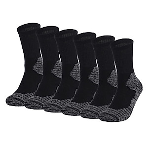 Fitliva Work Socks for Steel Toe Boots Men Size 13-15 Cushioned Cotton Crew Socks 6 Pack Black