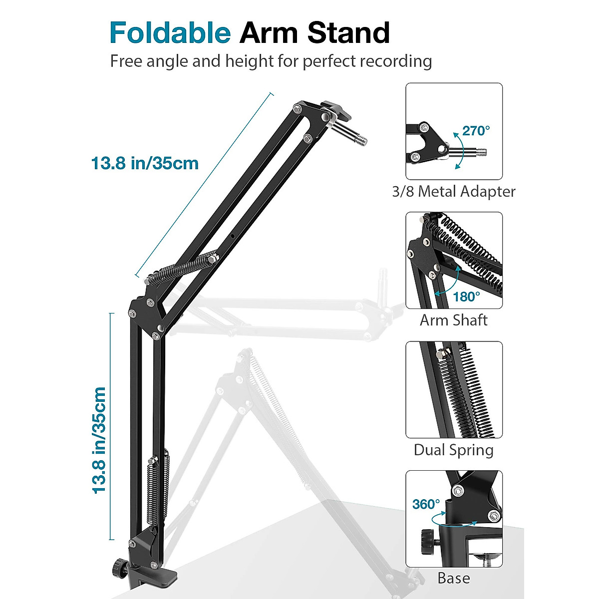 InnoGear Microphone Stand, Adjustable Mic Stand Set for Blue Yeti Nano Suspension Boom Scissor Arm Stand with 5/8" to 3/8" Screw, 5/8" to 1/4 Screw, Nano Mic Windscreen and Dual Layered Mic Pop Filter